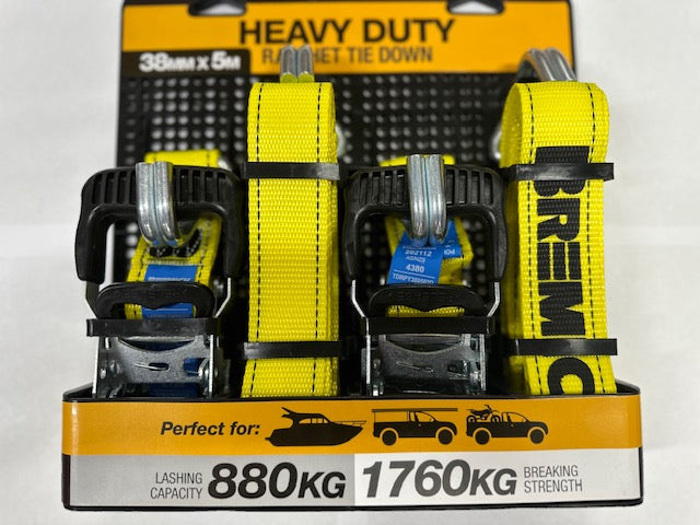 Bremick Ratchet Tie Down 38mm x 5m 2pk